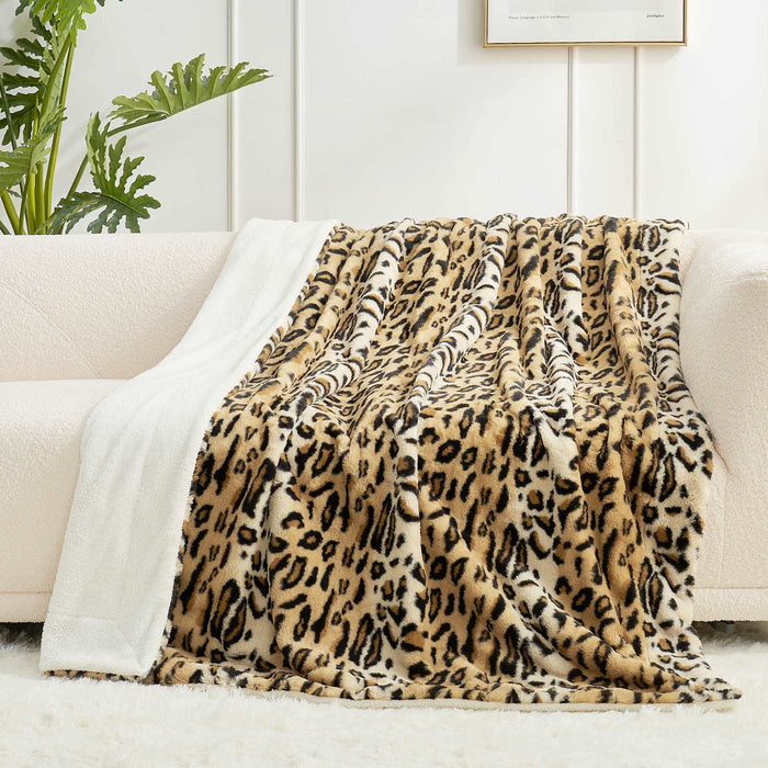 Cozy Bliss Luxury Faux Fur Throw Blanket Leopard Print, Non Shedding ...