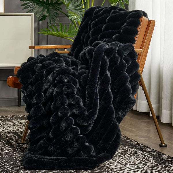 Cozy Bliss Faux Fur Throw Blanket for Couch, Cozy Warm Plush Striped ...